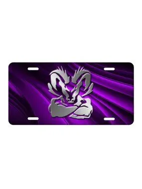 Accents | Ram Inspired Art Purple And Silver Aluminum License Plate Tag ...